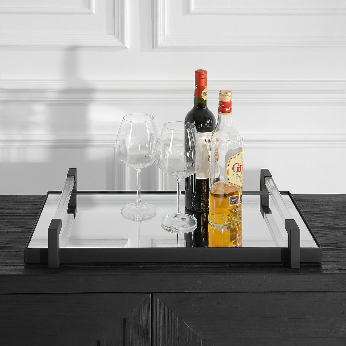 Uttermost Deki Black Mirrored Tray - Bayview Furniture