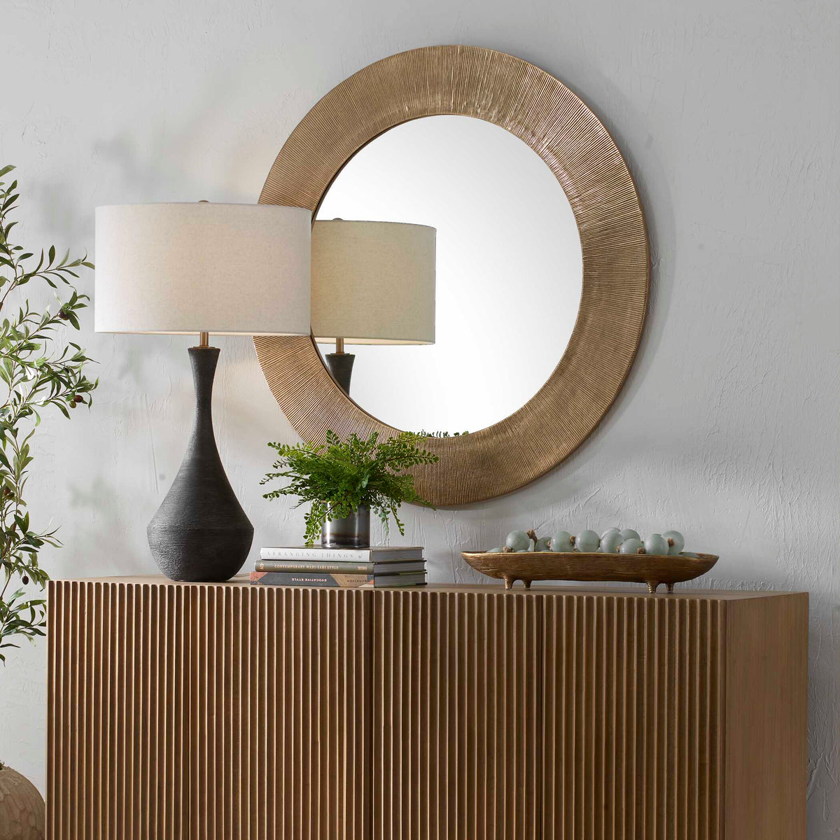 Uttermost Tano Antique Brass Round Mirror - Bayview Furniture